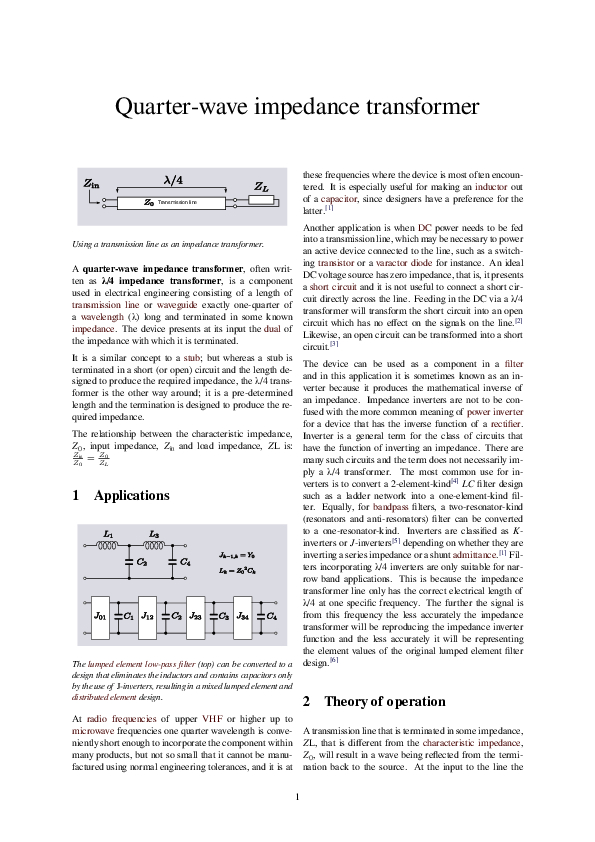 (PDF) Quarter-wave impedance transformer