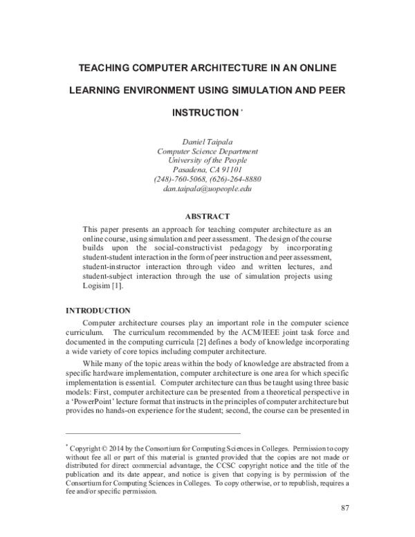 Pdf Teaching Computer Architecture In An Online Learning Environment Using Simulation And Peer