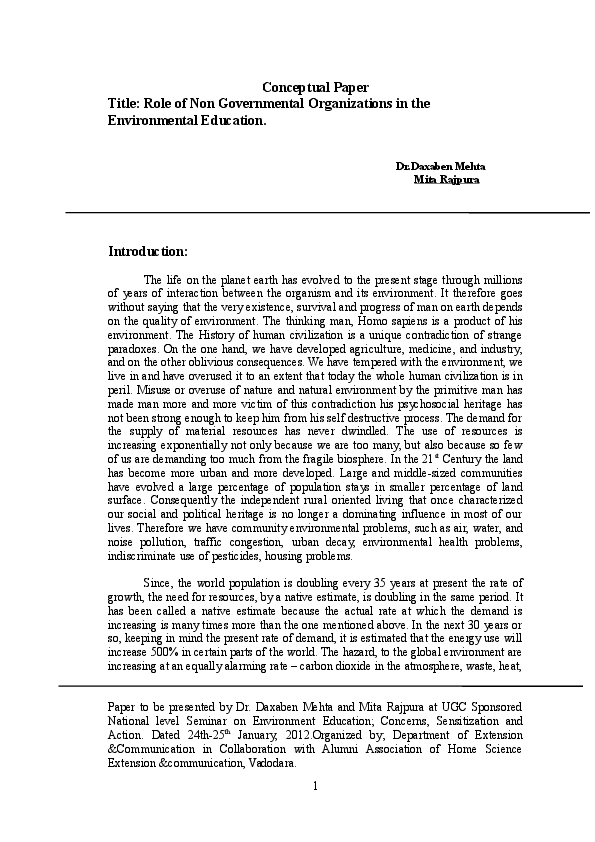 (DOC) Role of Non Governmental Organizations in the Environmental ...