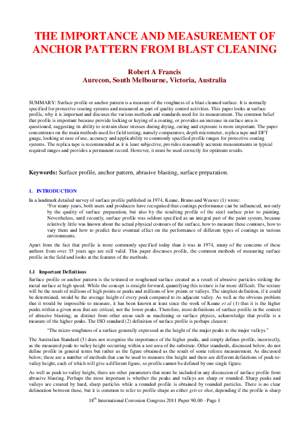 (PDF) The Importance and Measurement of Anchor Pattern from Blast Cleaning