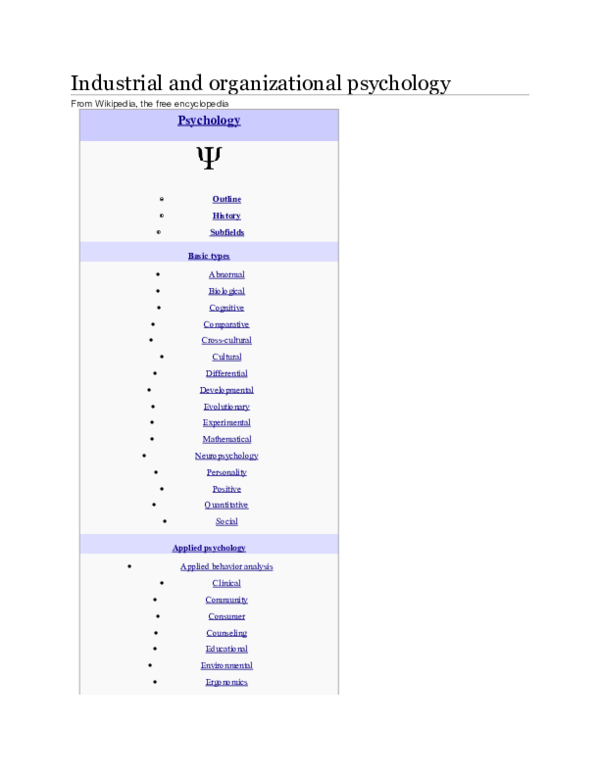 (DOC) Industrial and organizational psychology