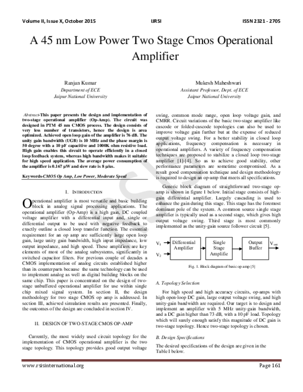 (PDF) A 45 nm Low Power Two Stage Cmos Operational Amplifier