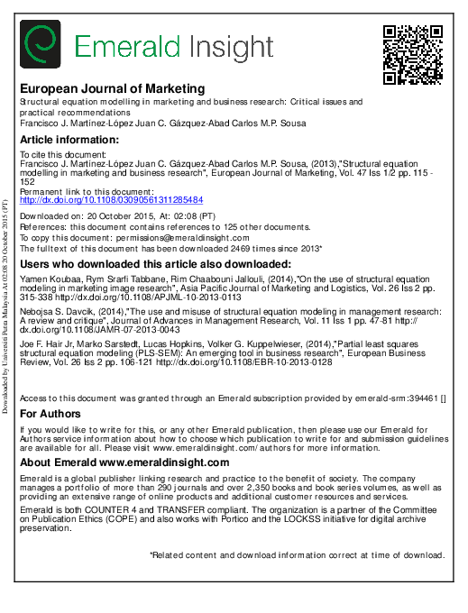 Pdf Structural Equation Modeling Sem Methods Using Amos In Marketing And Business Researchpdf