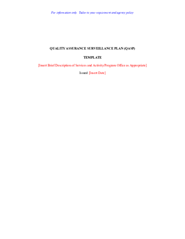 (DOC) Quality Assurance Surveillance Plan
