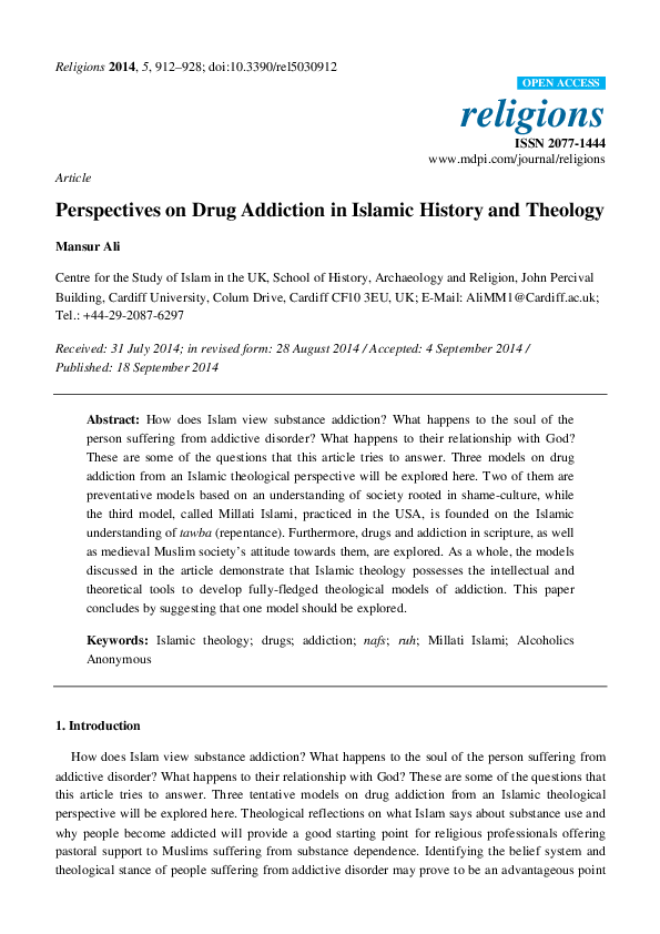 (PDF) Perspectives on Drug Addiction in Islamic History and Theology