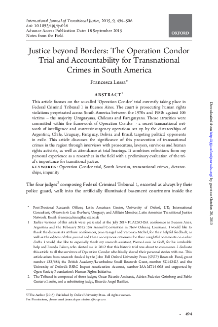 (PDF) Justice beyond Borders: The Operation Condor Trial and ...