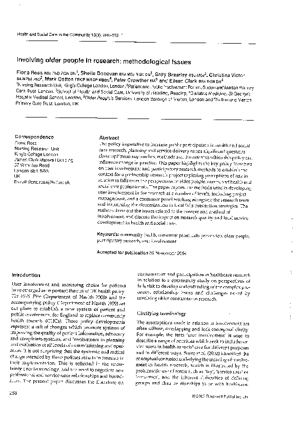(PDF) Involving older people in research: methodological issues