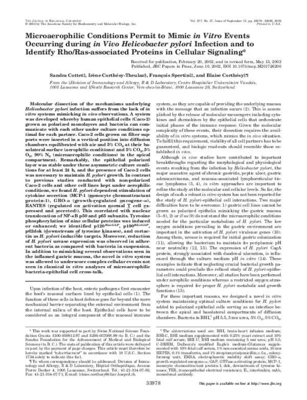 (PDF) Microaerophilic Conditions Permit to Mimic in Vitro Events ...