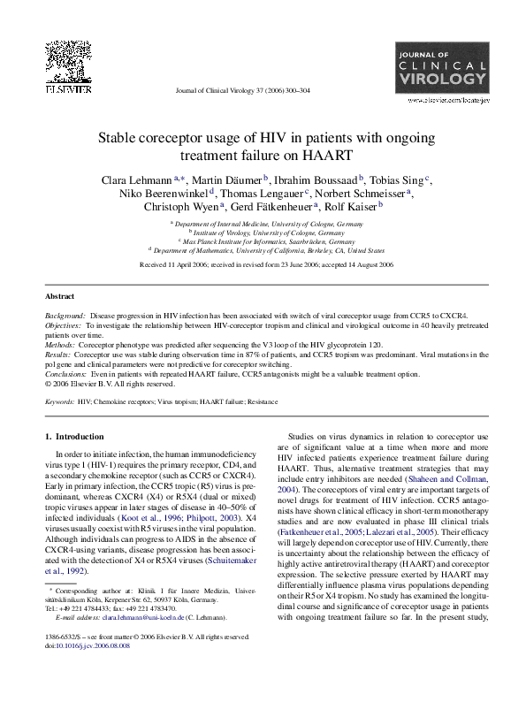 (PDF) Stable coreceptor usage of HIV in patients with ongoing treatment failure on HAART