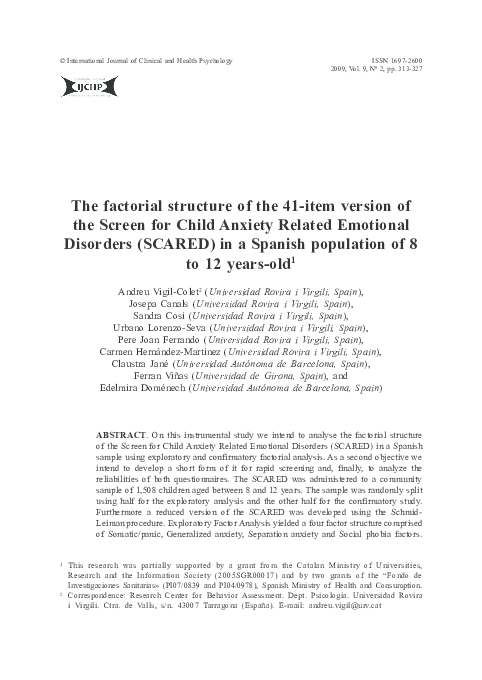 (PDF) The factorial structure of the 41-item version of the Screen for Child Anxiety Related ...