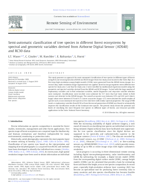 Pdf Semi Automatic Classification Of Tree Species In Different Forest Ecosystems By Spectral