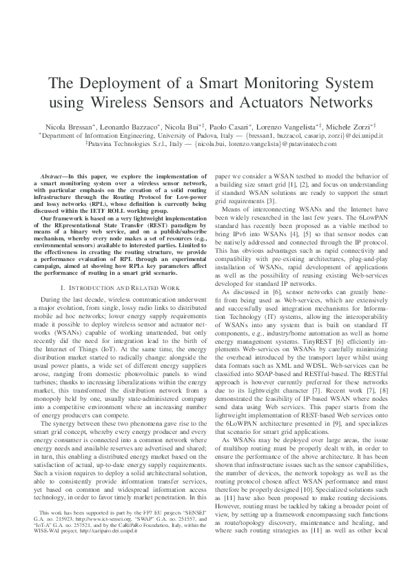 (PDF) The Deployment of a Smart Monitoring System Using Wireless Sensor and Actuator Networks
