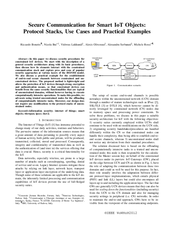 Pdf Secure Communication For Smart Iot Objects Protocol Stacks Use Cases And Practical Examples 6002