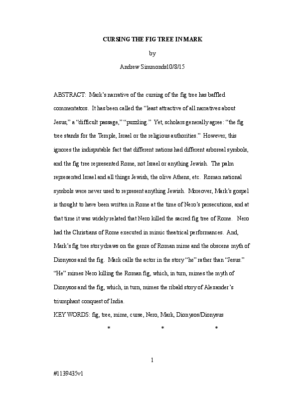 (DOC) CURSING THE FIG TREE IN MARK