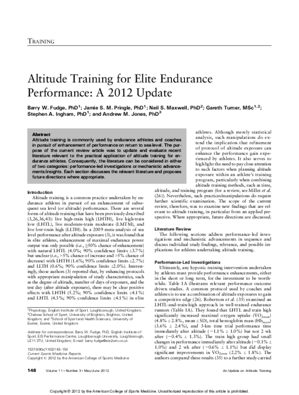 (PDF) Altitude Training for Elite Endurance Performance