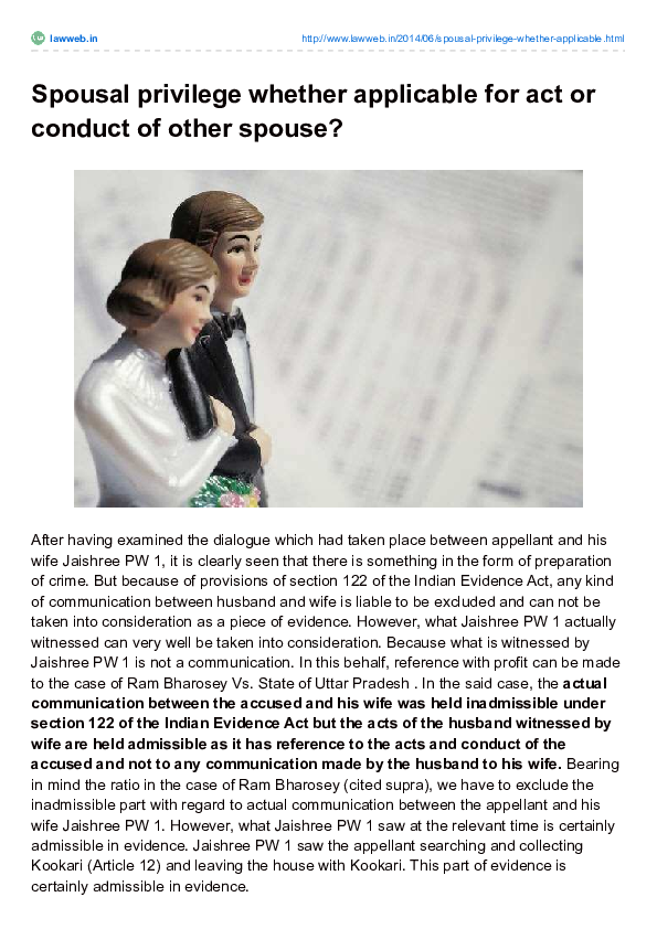 (PDF) Spousal privilege whether applicable for act or conduct of other ...