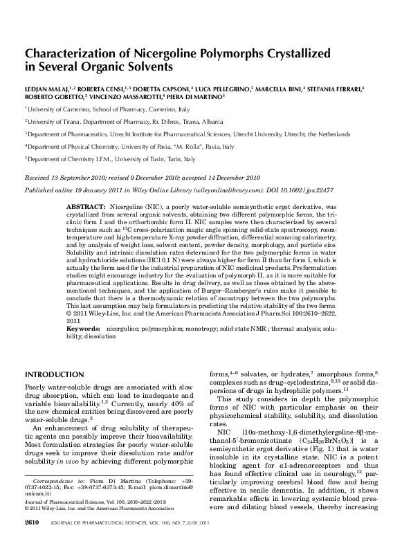 (PDF) Characterization of nicergoline polymorphs crystallized in ...