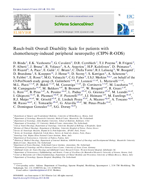 (PDF) Rasch-built Overall Disability Scale for patients withchemotherapy-induced peripheral ...