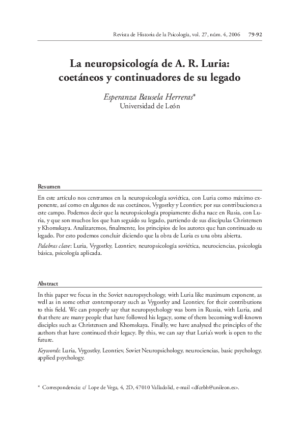 (PDF) La Neuropsicologia De AR Luria