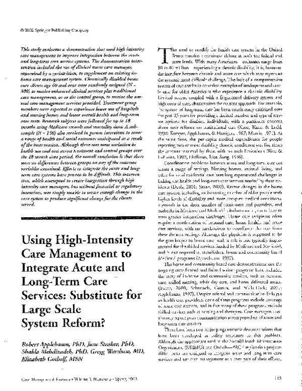 (PDF) Using High-Intensity Care Management to Integrate Acute and Long ...