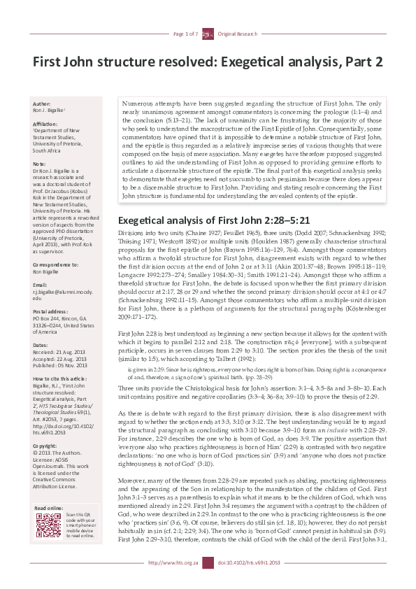 (PDF) First John structure resolved: Exegetical analysis, Part 2