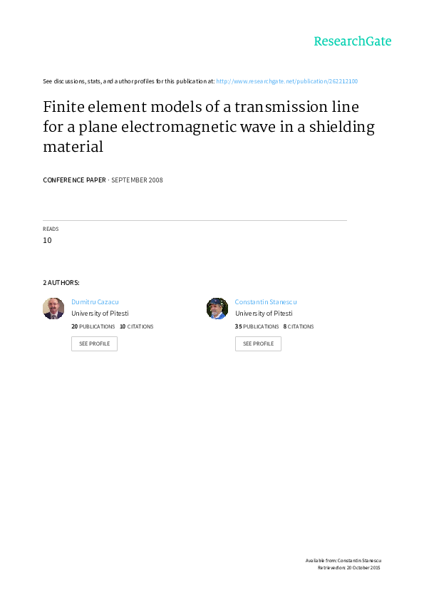 Pdf Finite Elements Models Of A Transmission Line For A Plane Electromagnetic Wave In A