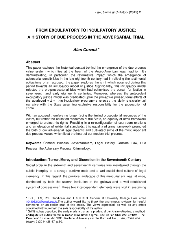 (PDF) ‘From Exculpatory to Inculpatory Justice: A History of Due ...