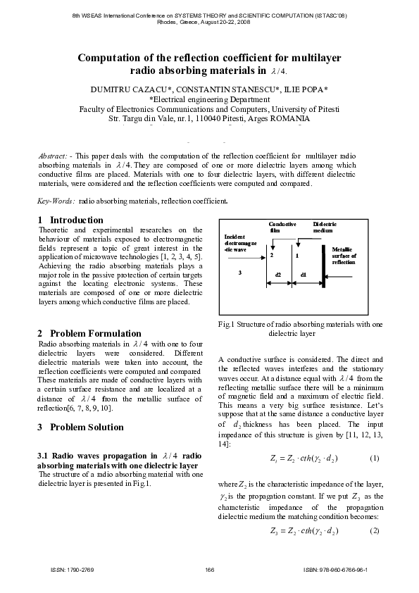 Pdf Computation Of The Reflection Coefficient For Multilayer