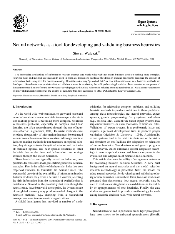 (PDF) Neural networks as a tool for developing and validating business heuristics