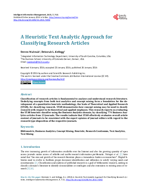 (PDF) A Heuristic Text Analytic Approach for Classifying Research Articles