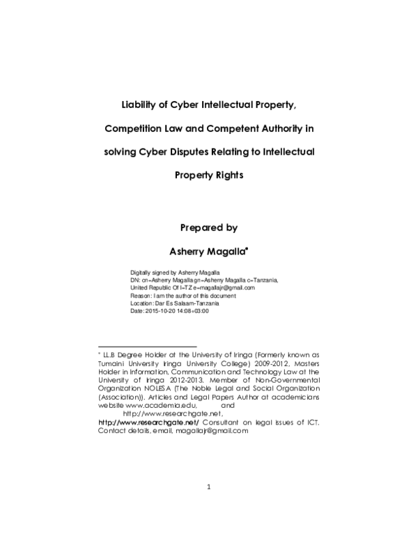(PDF) INTELLECTUAL PROPERTY AND ICT LAWS IN UNCOMPETITIVE BEHAVIOURS ...