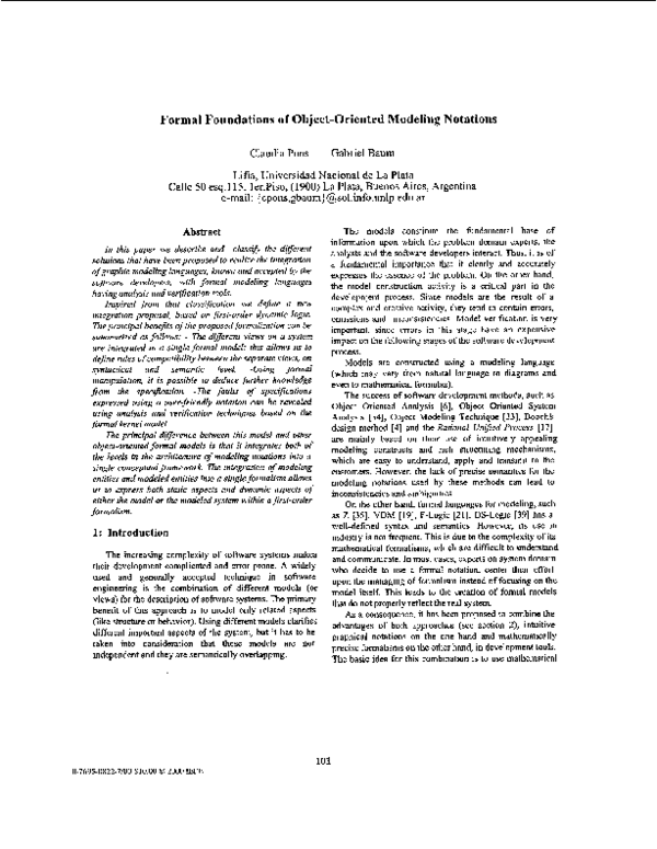 Pdf Formal Foundations Of Object Oriented Modeling Notations Claudia Pons