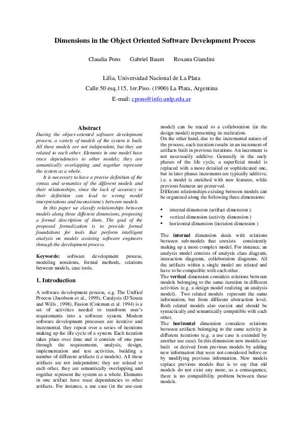 (PDF) Dimensions in the Object Oriented software Development Process