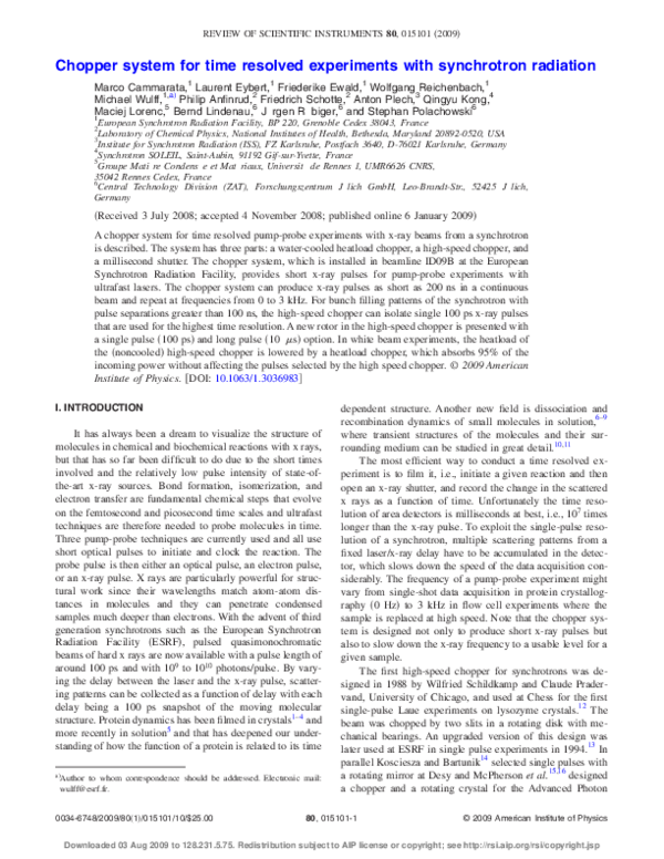 (PDF) Chopper system for time resolved experiments with synchrotron ...