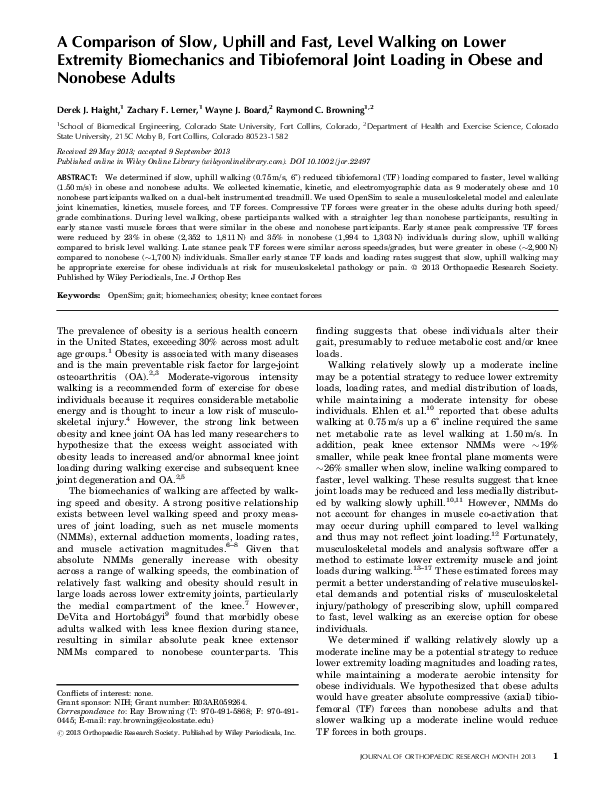 (PDF) A comparison of slow, uphill and fast, level walking on lower ...