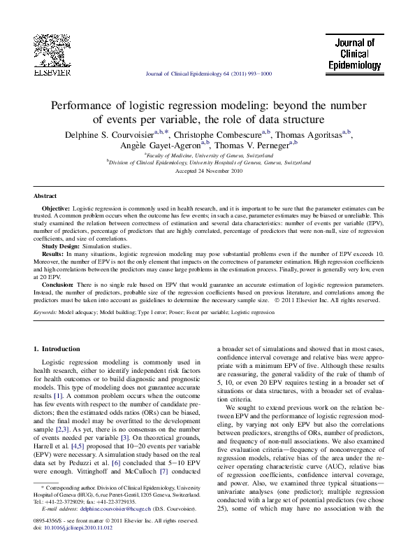 (PDF) Performance of logistic regression modeling: beyond the number of events per variable, the ...