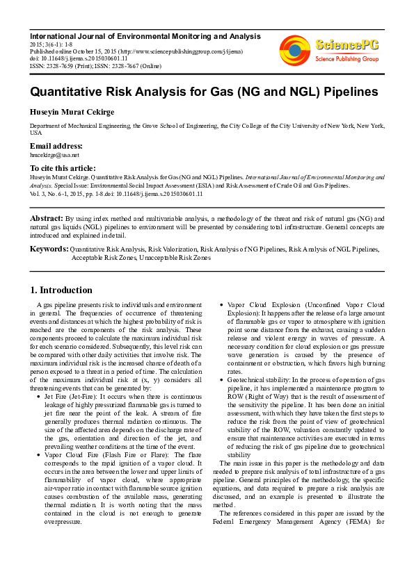 (PDF) Quantitative Risk Analysis for Gas (NG and NGL) Pipelines