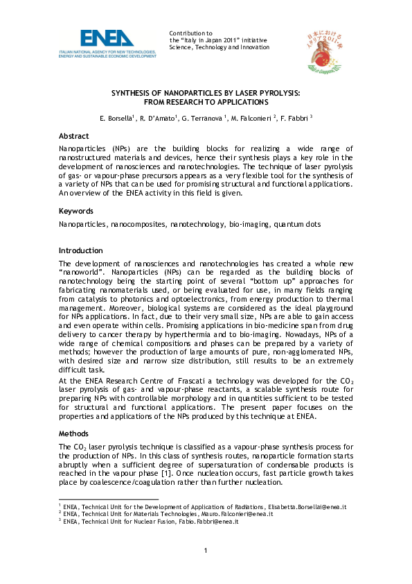 (PDF) Synthesis of nanoparticles by laser pyrolysis: from research to ...