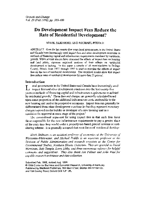 (PDF) Do Development Impact Fees Reduce the Rate of Residential ...