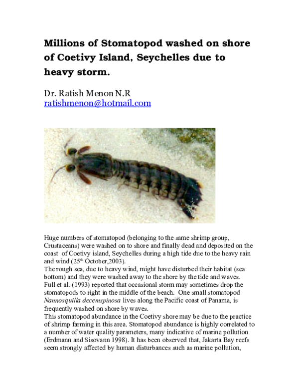 (DOC) Millions of Stomatopod washed on shore of Coetivy Island ...