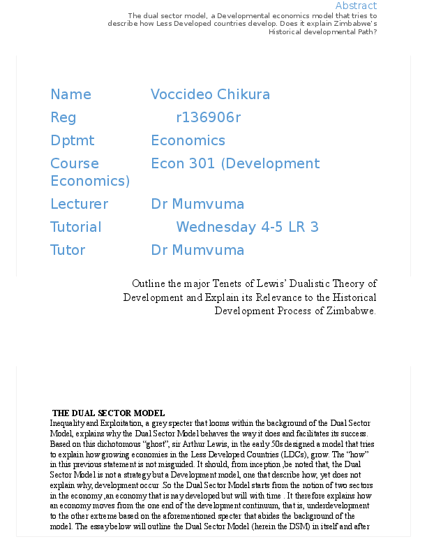 Lewis' Dual Economy Model