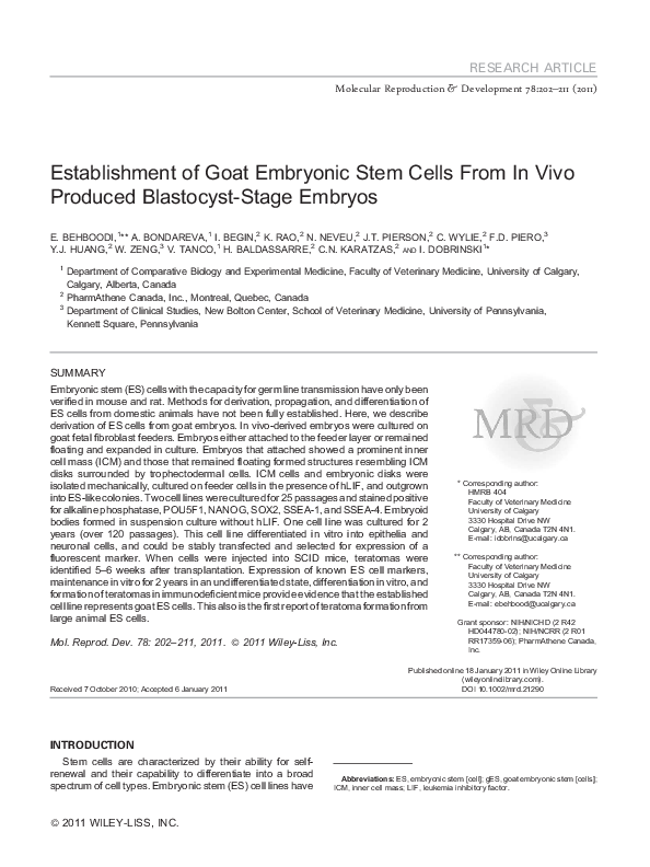 (PDF) 194 ESTABLISHMENT OF GOAT EMBRYONIC STEM CELL-LIKE LINES DERIVED ...