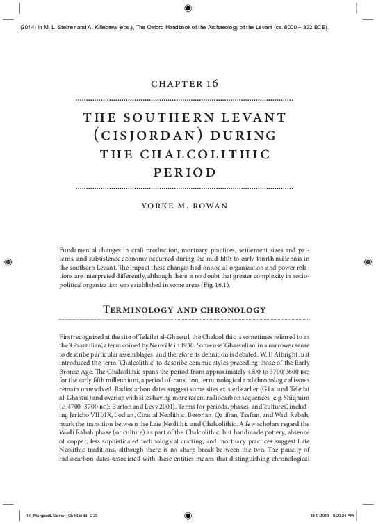 (PDF) The Southern Levant (Cisjordan) During the Chalcolithic Period.