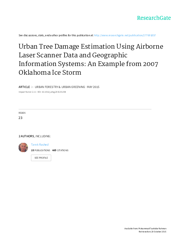 (PDF) Urban Tree Damage Estimation Using Airborne Laser Scanner Data and Geographic Information ...