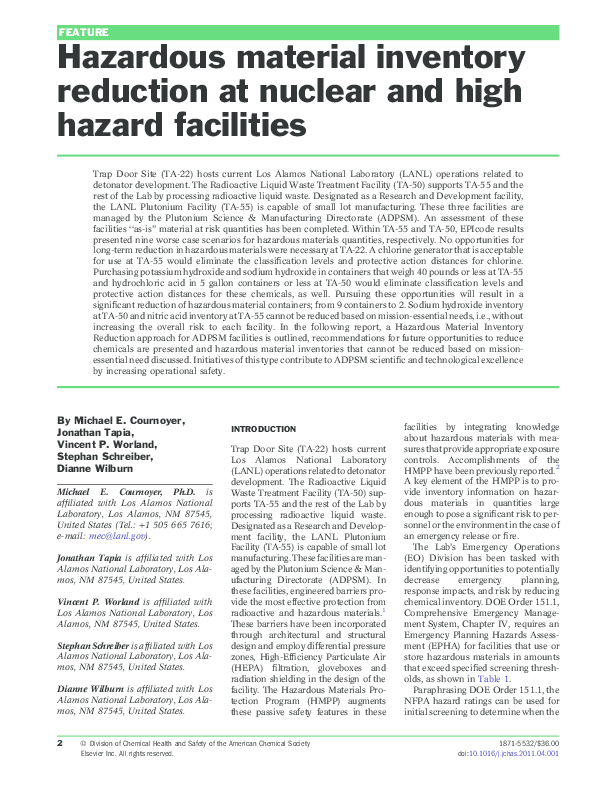 (PDF) Hazardous material inventory reduction at nuclear and high hazard ...