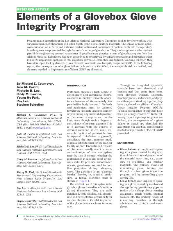 (PDF) Elements of a Glovebox Glove Integrity Program