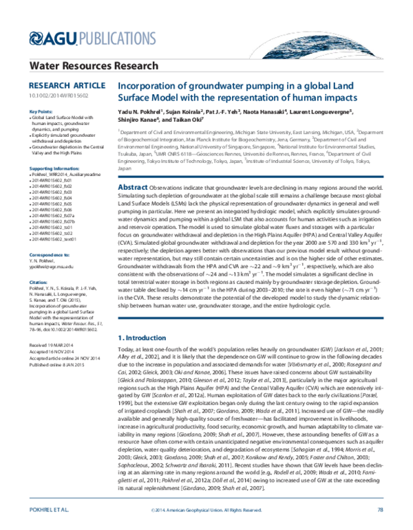 (PDF) Incorporation of groundwater pumping in a global Land Surface ...