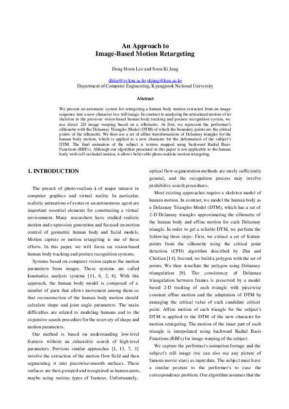 (PDF) An approach to Image-Based Motion Retargeting