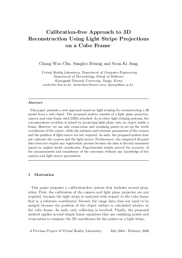 (PDF) Calibration-free approach to 3D reconstruction using light stripe ...