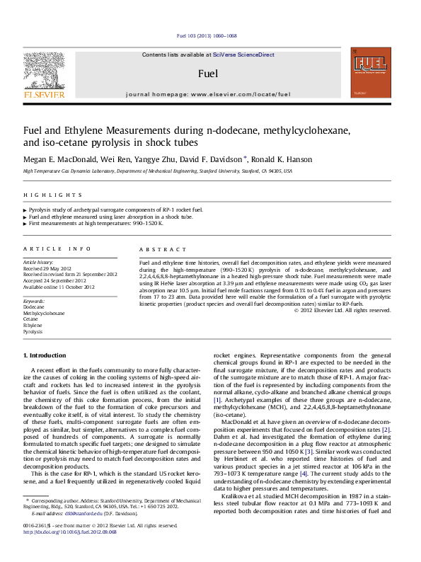 (PDF) Fuel and Ethylene Measurements during n-dodecane ...